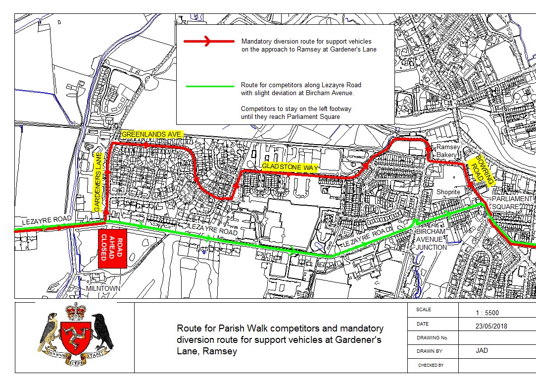 Lezayre Road diversion for support vehicles | Parish Walk | Isle of Man